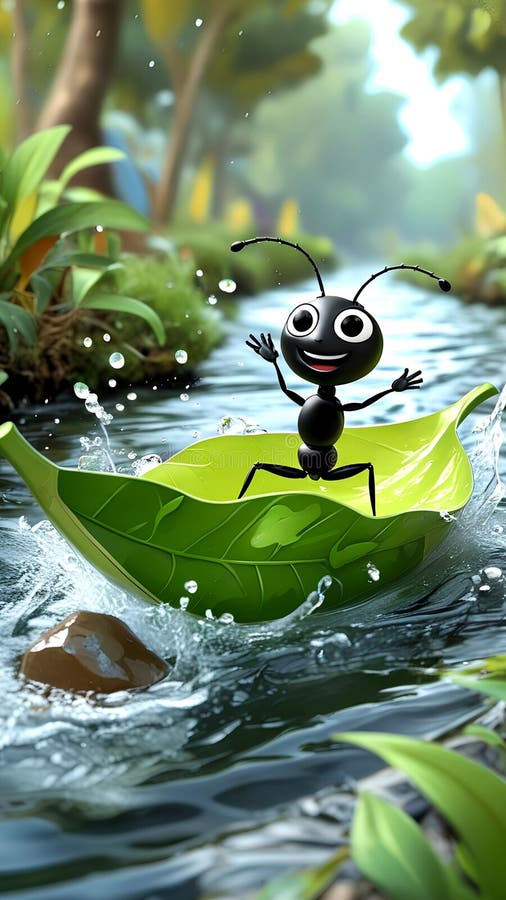 Ant on leaf boat ride stock illustration. Illustration of flora - 377430051