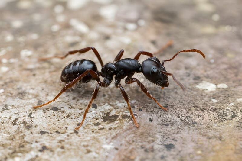 Ant in Motion on Rough, Speckled Surface, Dark Body and Legs ...