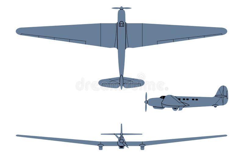 ANT-25 Record Plane 1933. Top, Side, Front View. Vintage Airplane Stock ...