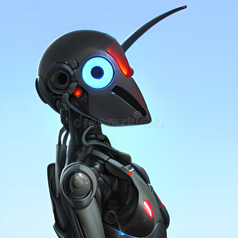 Ant Robot with Blue Eyes Isolated on Blue Background. Stock ...