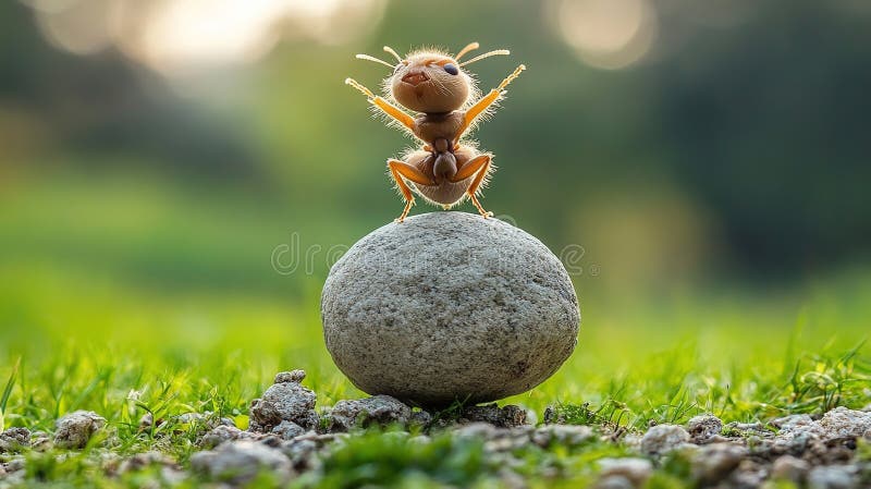 Ant on a Rock, a Whimsical Pose Stock Illustration - Illustration of ...