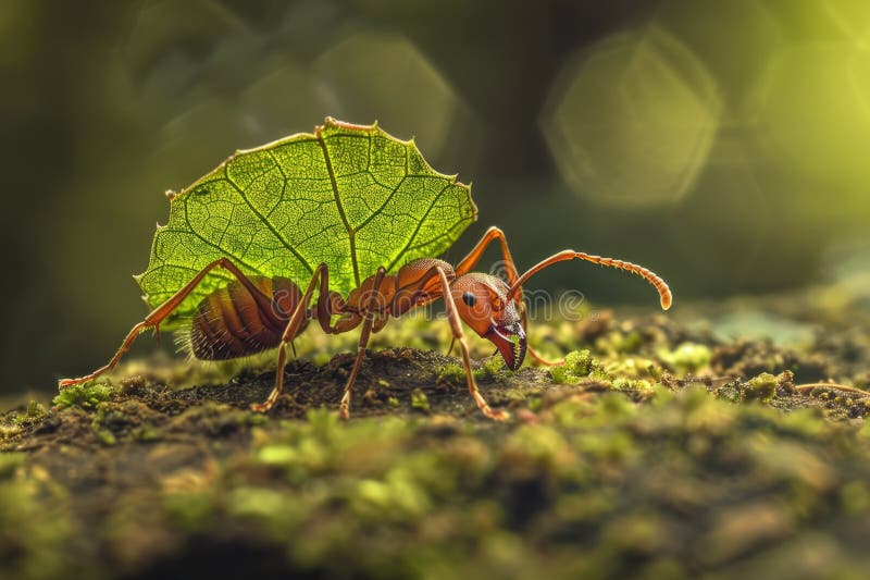 An Ant is Seen Carrying a Small Leaf on Its Back Stock Image - Image of ...