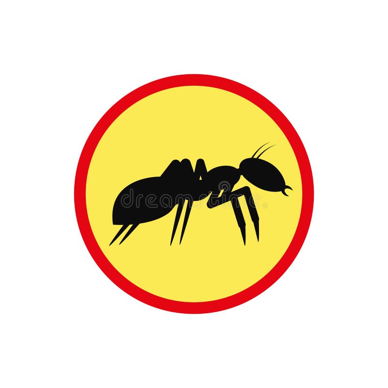Ant Silhouette Inside a Round Warning Sign. Stock Illustration ...