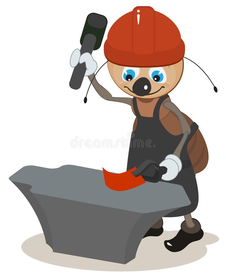 Ant Smith Hit Hammer on Anvil Stock Vector - Illustration of vector ...