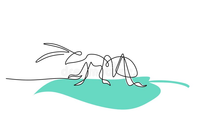Ant Standing on Leaf in Continuous One Line Art Drawing. Floral and ...
