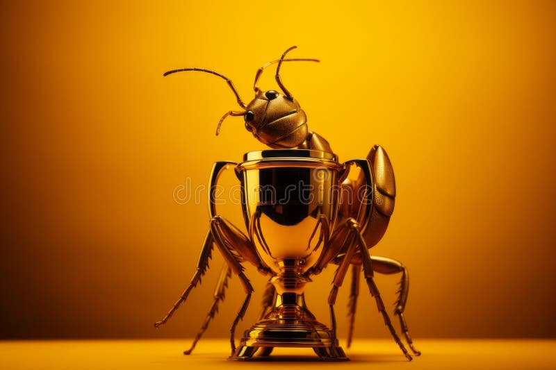 An Ant is Standing on Top of a Golden Trophy Stock Illustration ...