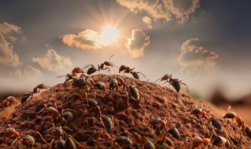 Ant Teamwork, a Team of Ants Building an Anthill. Stock Illustration ...