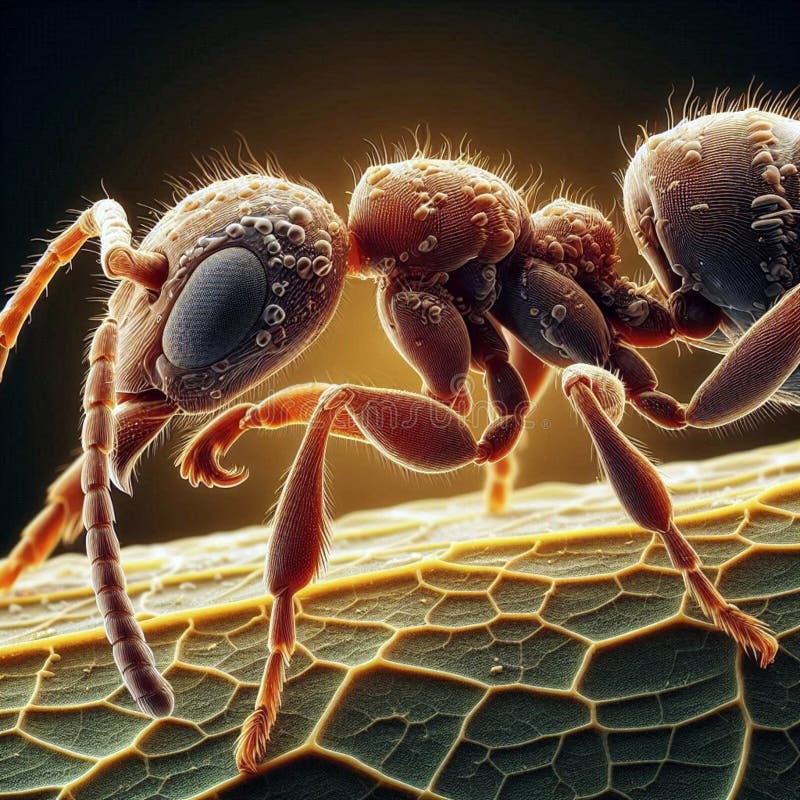 Ant Under Microscope Macro Portrait, Isolated on Black Background Stock ...