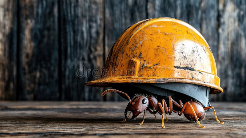 Ant Wearing Construction Hard Hat Stock Illustration - Illustration of ...