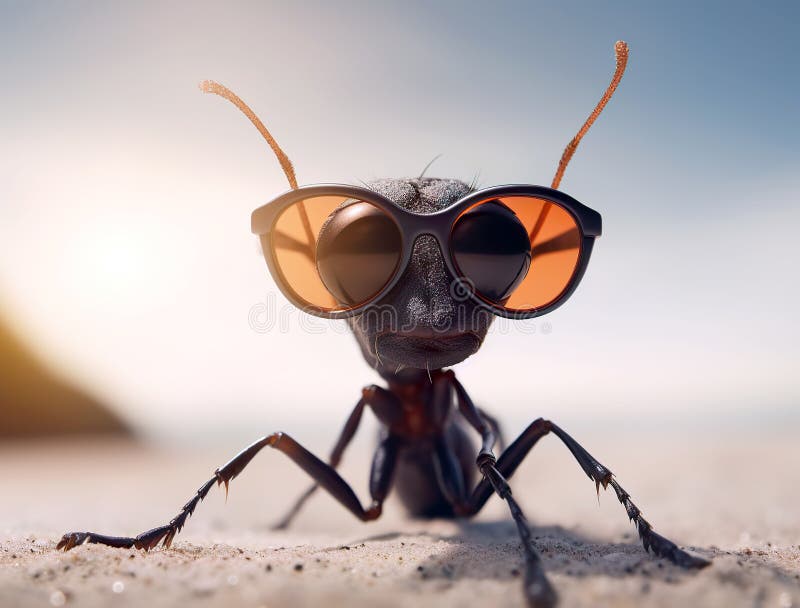An Ant Wearing Sunglasses in the Beach Sand. Stock Illustration ...