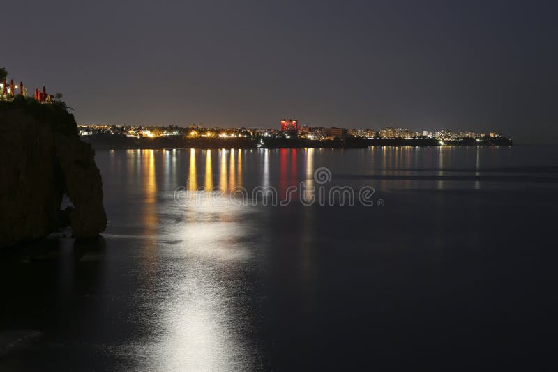 Antalya Night View and Mediterranean Stock Image - Image of natural ...