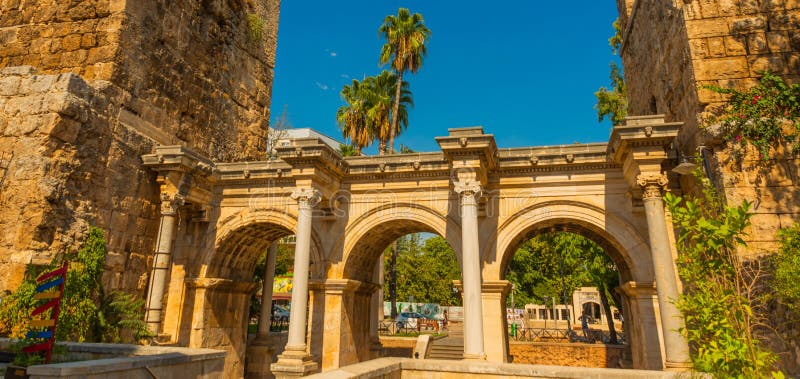 ANTALYA, TURKEY: Adrian Gate in the Background Blue Sky. Antique ...
