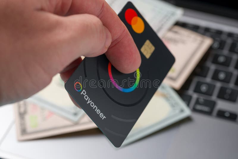 Antalya, Turkey - March 5, 2025: Top View of the Payment Card of the Payoneer Payment System ...