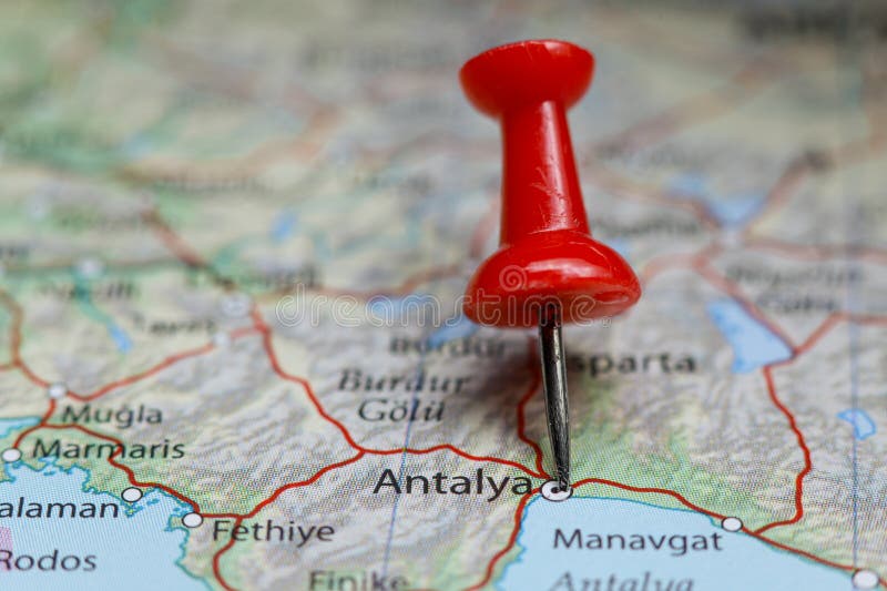 Antalya, Turkey pin on map stock image. Image of kurds - 372920093