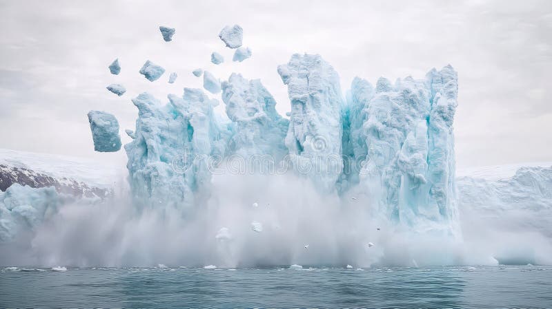 Antarctic Glacier Calving, Ice Chunks Falling, Ocean Background ...