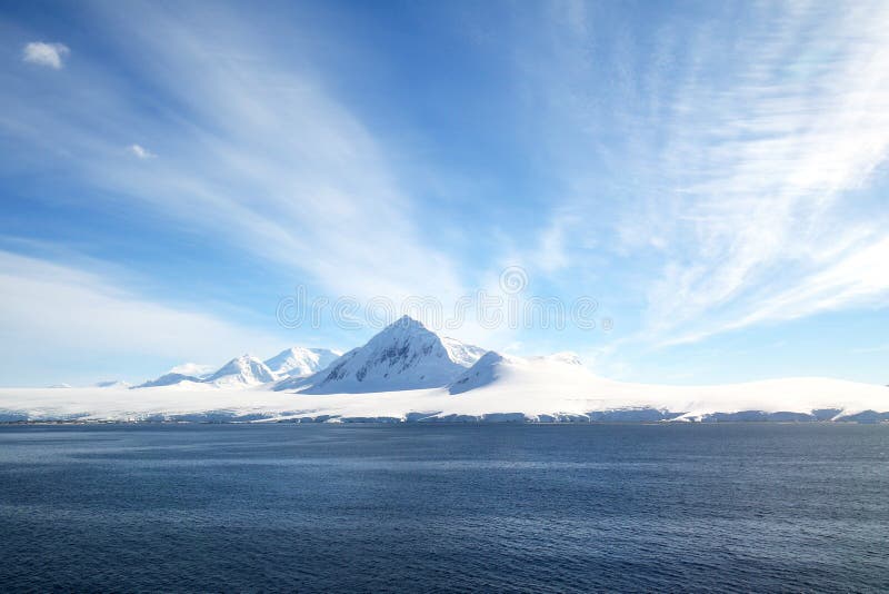 Antarctic Ocean, Antarctica. Glacier Snow Covered Mountain. Blue Sky ...
