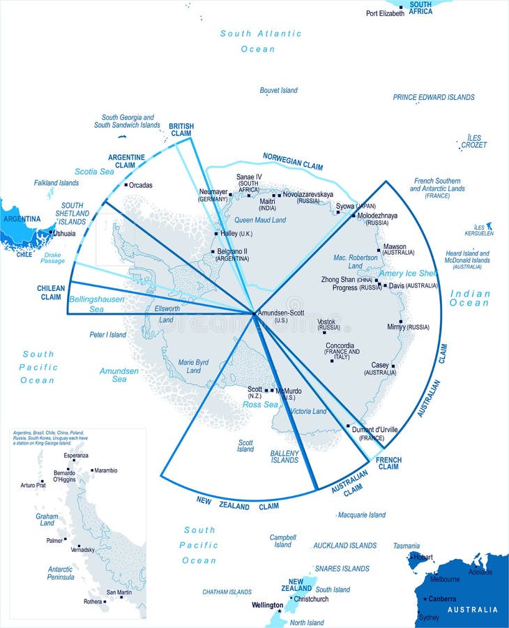 Antarctic Region Political Map Stock Vector - Illustration of alexander ...