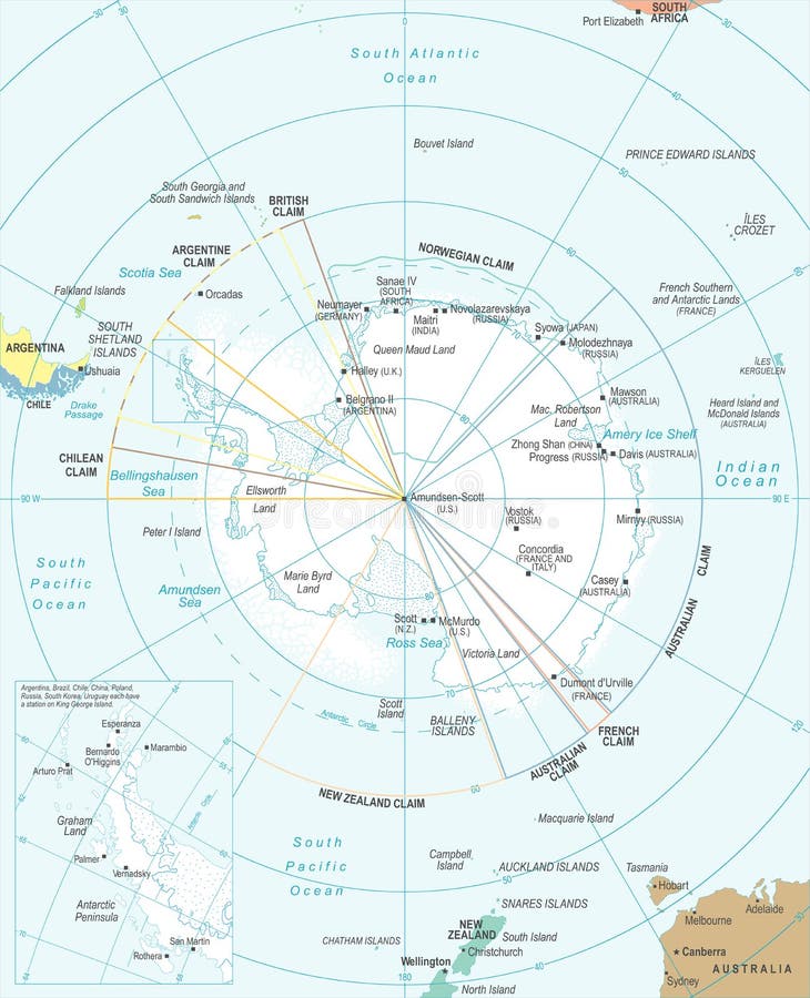 Antarctic Region Map - Vector Illustration Stock Illustration - Illustration of topography, grid ...