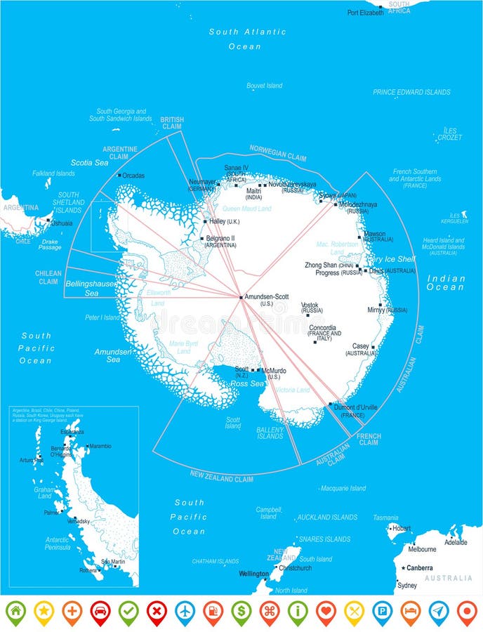 Antarctic Region Map - Vector Illustration Stock Illustration ...
