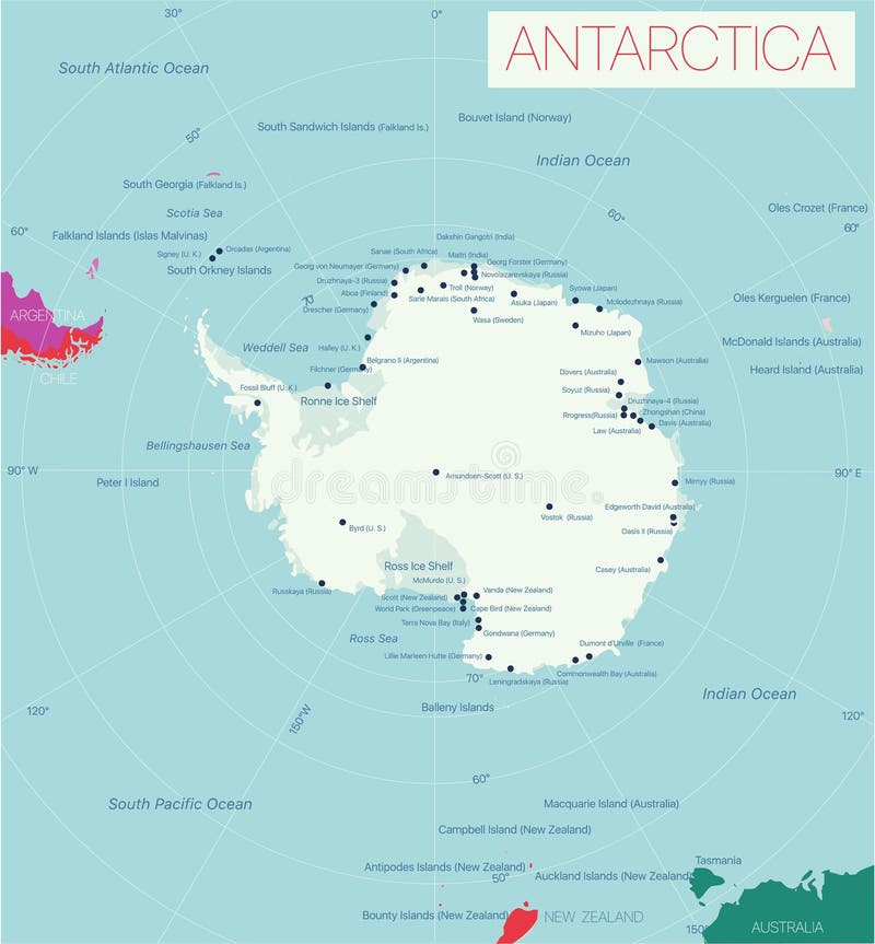 Antarctica editable map stock vector. Illustration of pole - 211589862