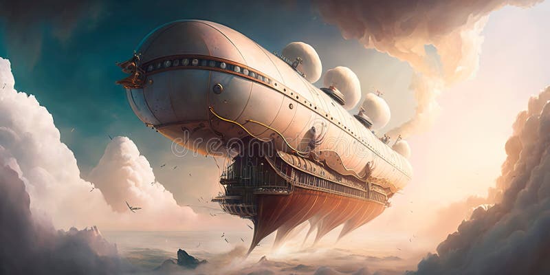 Antastic Airship Soaring through the Clouds, Powered by Steam and Magic ...