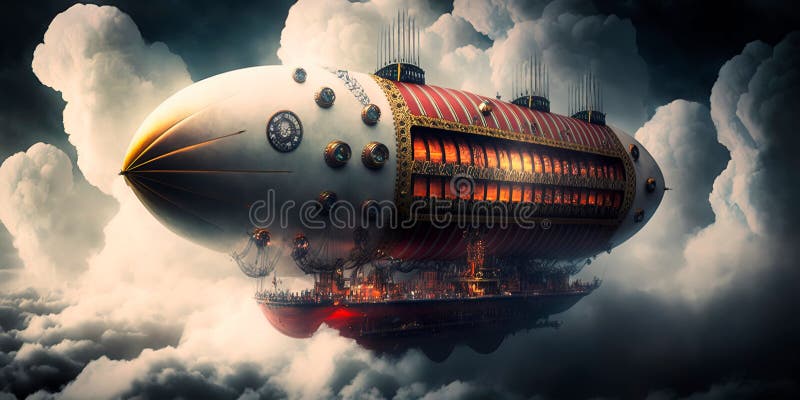 Antastic Airship Soaring through the Clouds, Powered by Steam and Magic ...