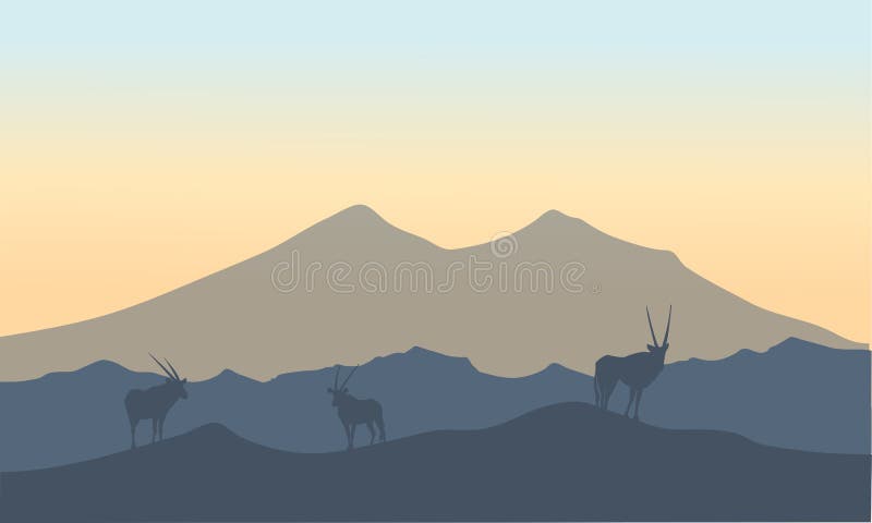 Antelope in Hills Scenery of Silhouette Stock Vector - Illustration of ...