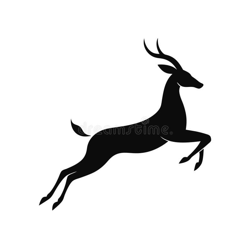 Antelope Leaping Forward Full Black Silhouette on White Background ...