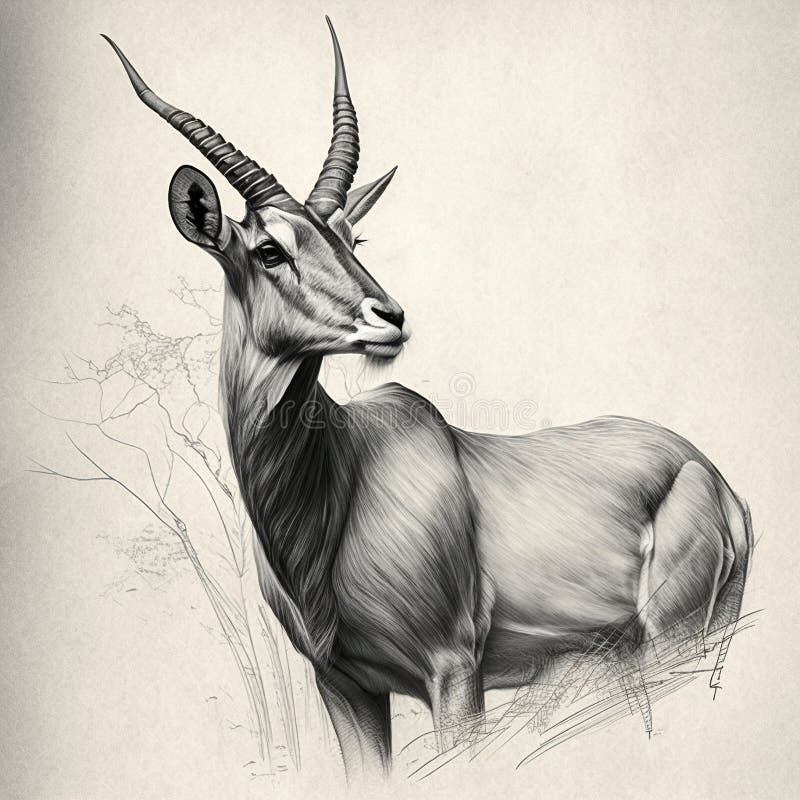 Antelope Pencil Sketch, Generative Ai Stock Illustration - Illustration ...