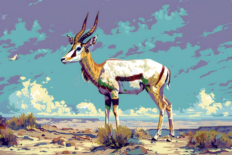 Antelope in the Steppe, Vector Illustration of Antelope Stock ...