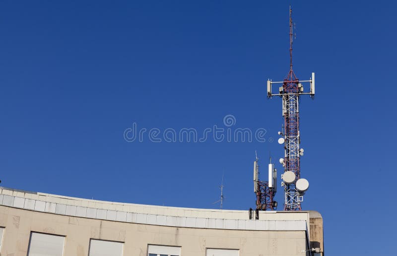 Antenna on the Building with Transmitters Stock Image - Image of scenic ...