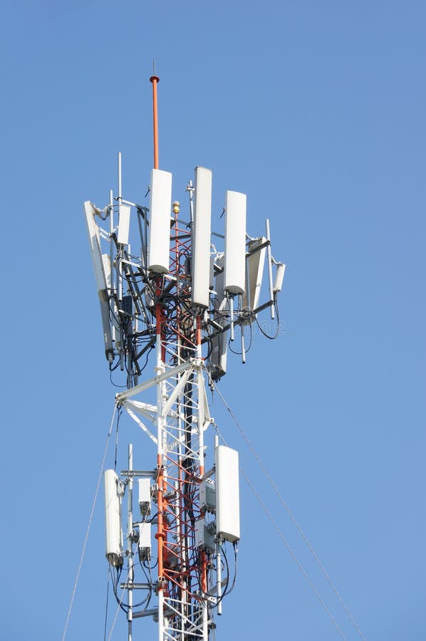 Antenna Cellular Mobile Phone Tower in Blue Sky Stock Image - Image of ...