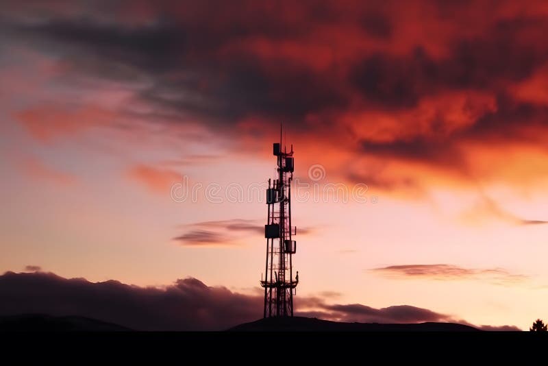 Antenna Communication Technology with City Background. Communication ...