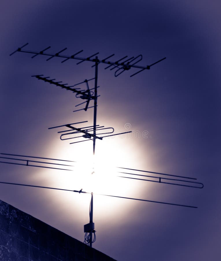 Antenna on fool moon stock image. Image of antenna, night - 24288871