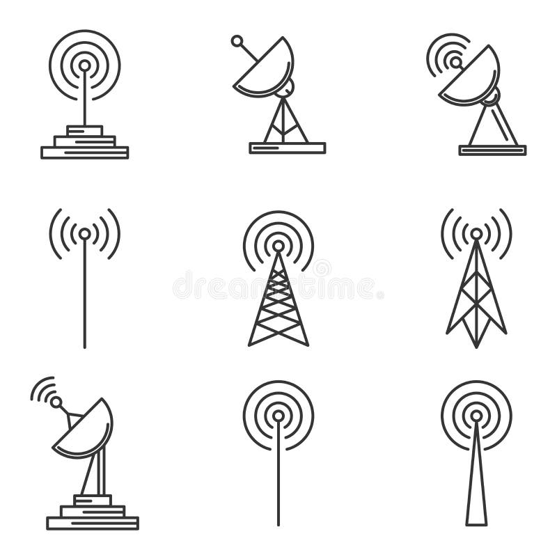Antenna Icons Set - Vector. Linear Antenna Icons Stock Illustration ...