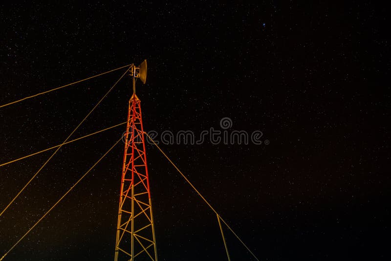 Antenna Pole at Night from Low Angle Stock Photo - Image of broadcast ...