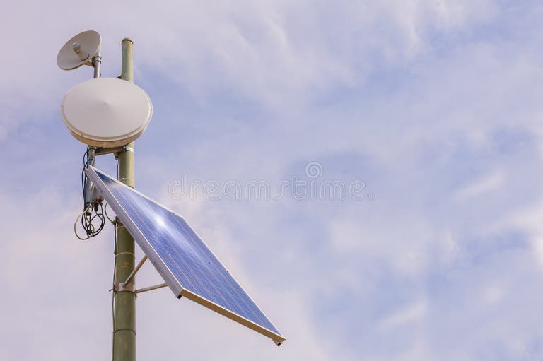 Antenna Repeater with Solar Panel Stock Image - Image of blue ...