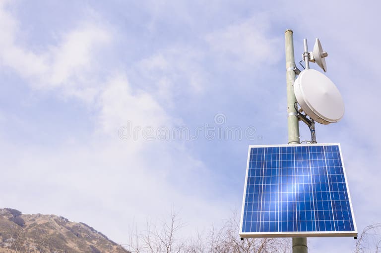 Antenna Repeater with Solar Panel Stock Image - Image of phone, global ...
