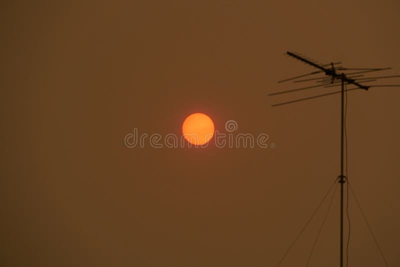 Antenna Silhouette and Red Sun on the Clear Sky Stock Image - Image of ...