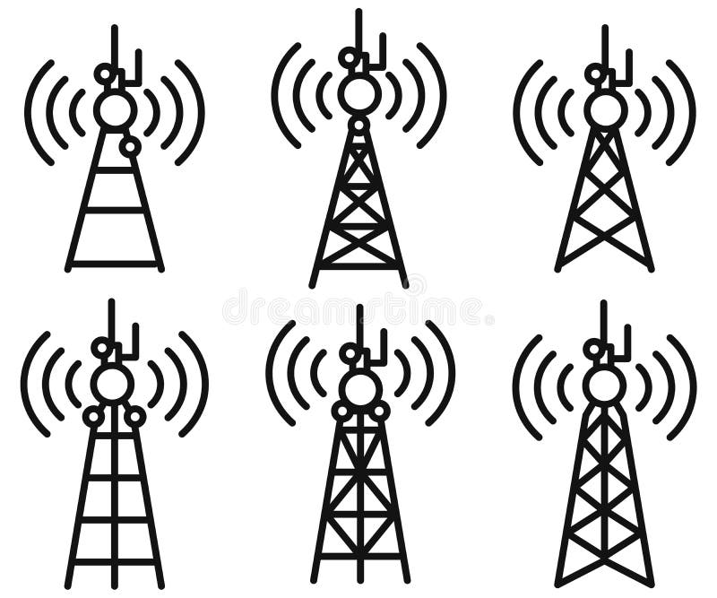 Antenna Tower Icons. Telecommunication Tower with Antennas Stock Vector ...