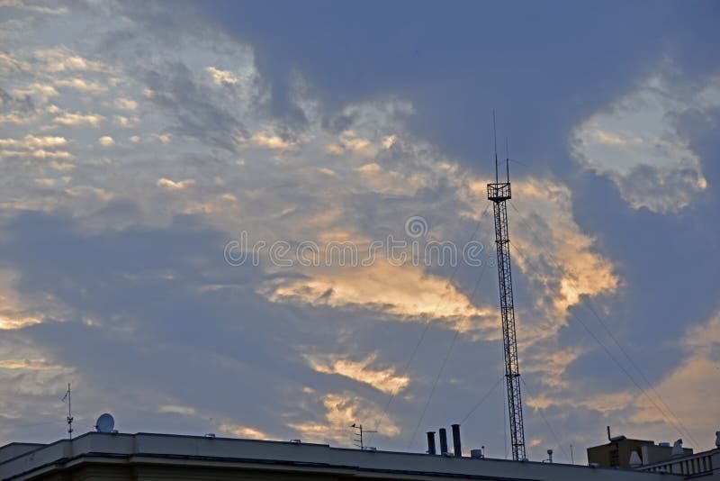 Antenna Transmitter on an Iron Mast in the City Stock Photo - Image of ...