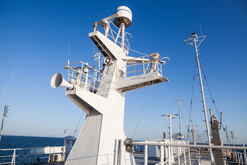 Antennas on passenger ship stock photo. Image of marine - 95760410