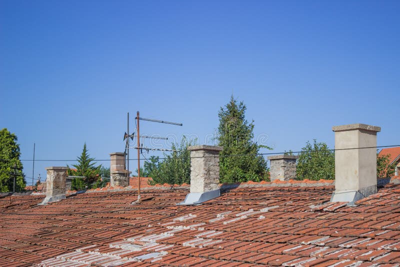 Antennas on the Roof and Smoke Stack 2 Stock Image - Image of equipment ...
