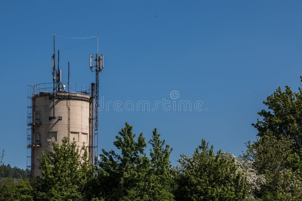 Antennas on a Small Tower in the Center of the Town Stock Photo - Image ...