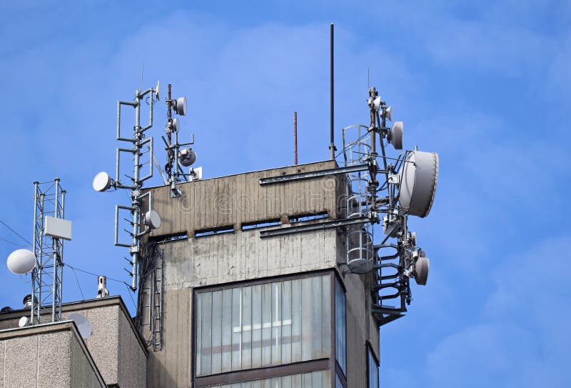 Antennas on the Top of a High Building Stock Image - Image of metal ...