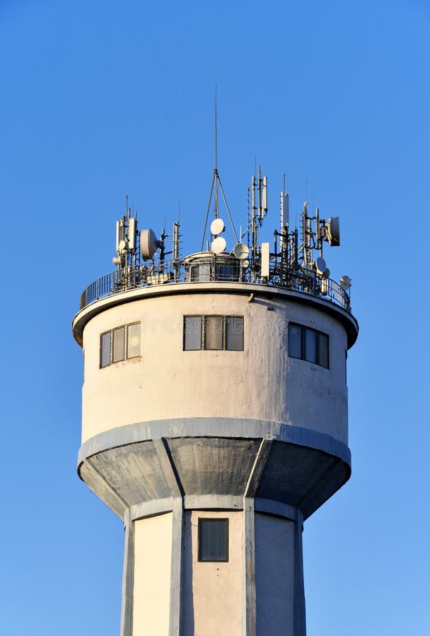 Antennas on Water Tower stock image. Image of container - 34339765