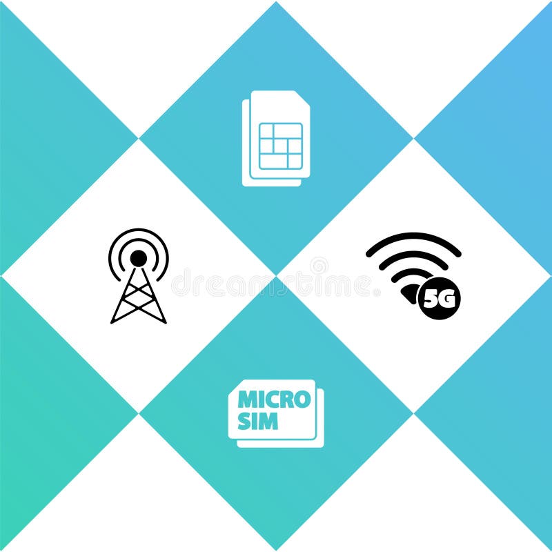 Antenne, Micro Sim-kaart, Kaart En 5G-netwerkpictogram Instellen Vector ...