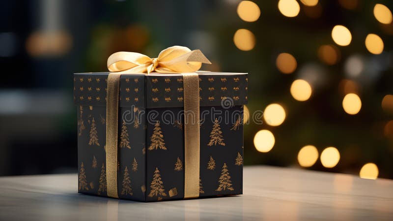 Anthracite Gift Box in Front of a Blurred Christmas Background. Festive ...