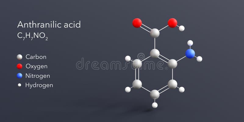 Anthranilic Acid Molecule 3d Rendering Flat Molecular Structure With