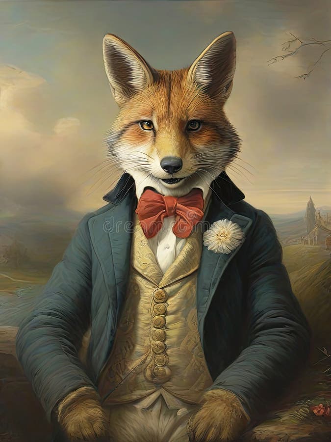 Anthropomorphic Animal Portrait in Vintage Style Stock Illustration ...